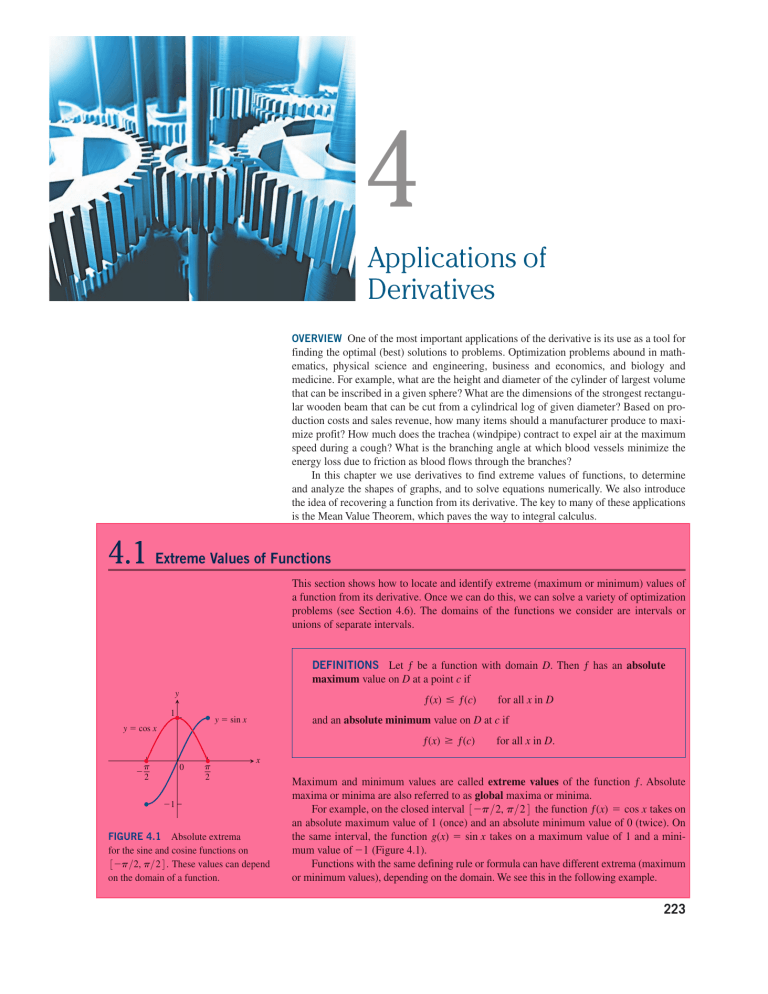 Applications of Derivatives: Extreme Values of Functions in Calculus