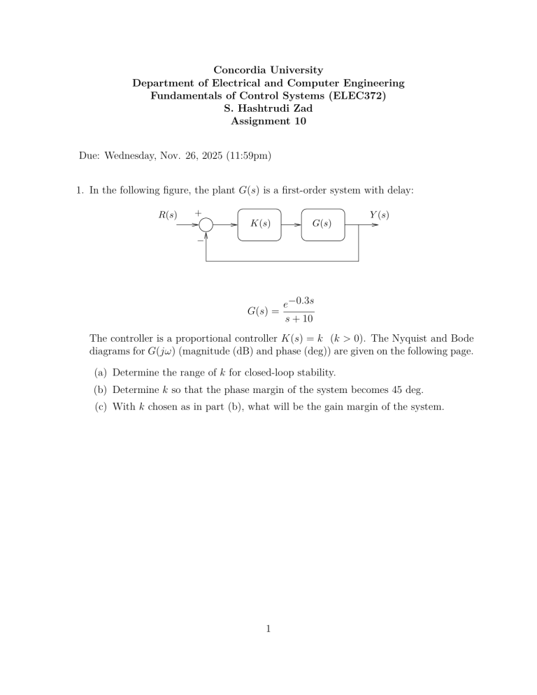 Control Systems Assignment 10: Nyquist, Bode, Root Locus Design