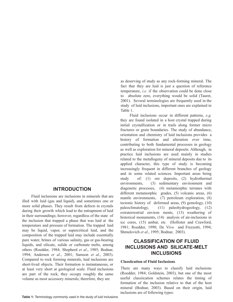 Fluid Inclusions: Introduction, Classification, and Geological Applications