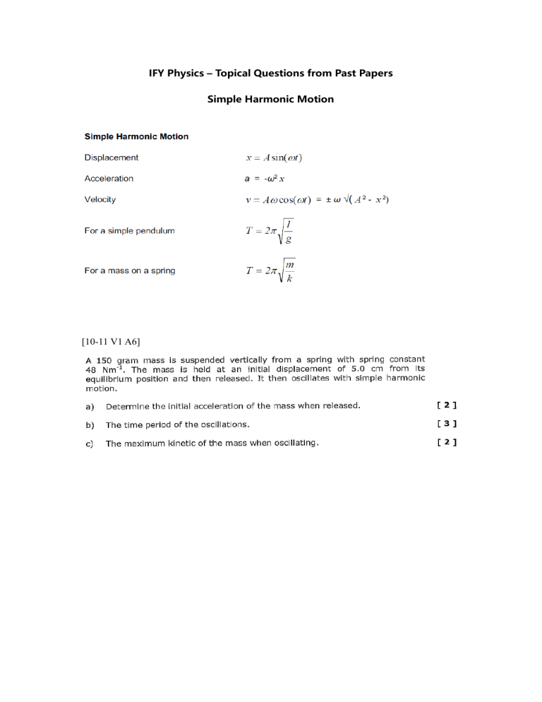 Simple Harmonic Motion Physics Questions
