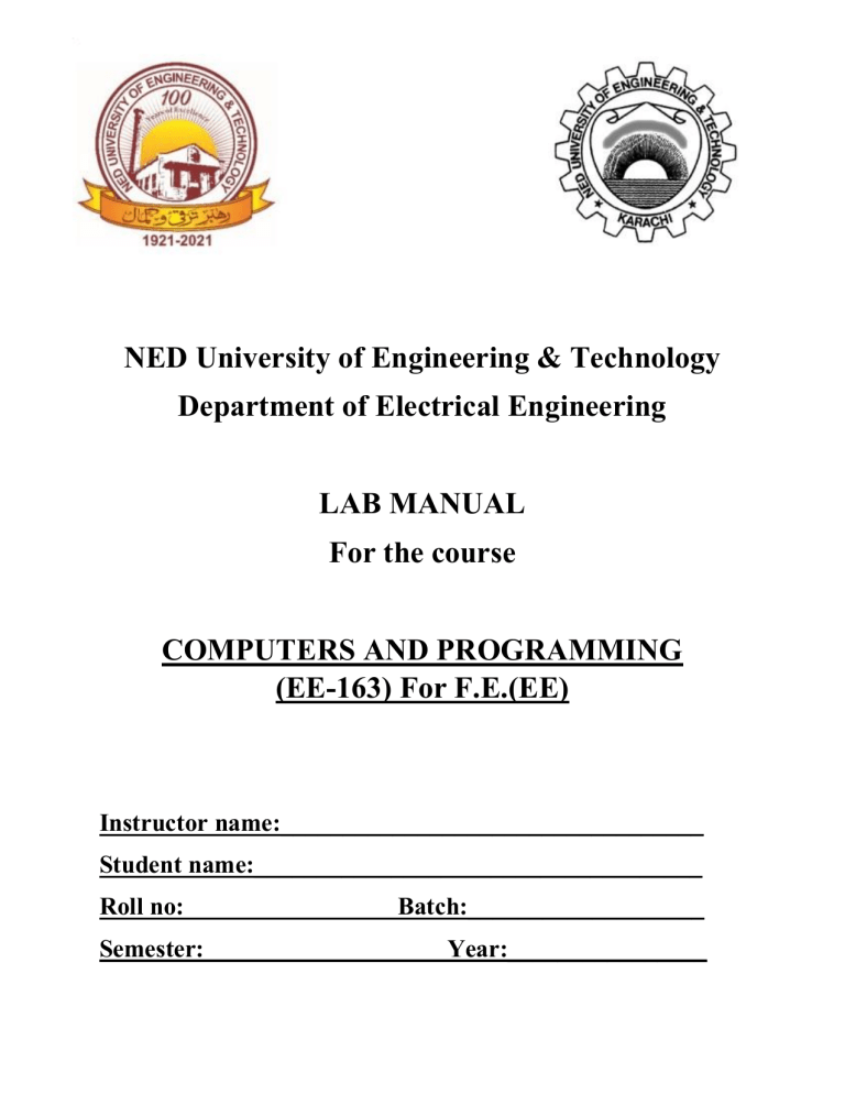 C++ Programming Lab Manual for Electrical Engineering Students