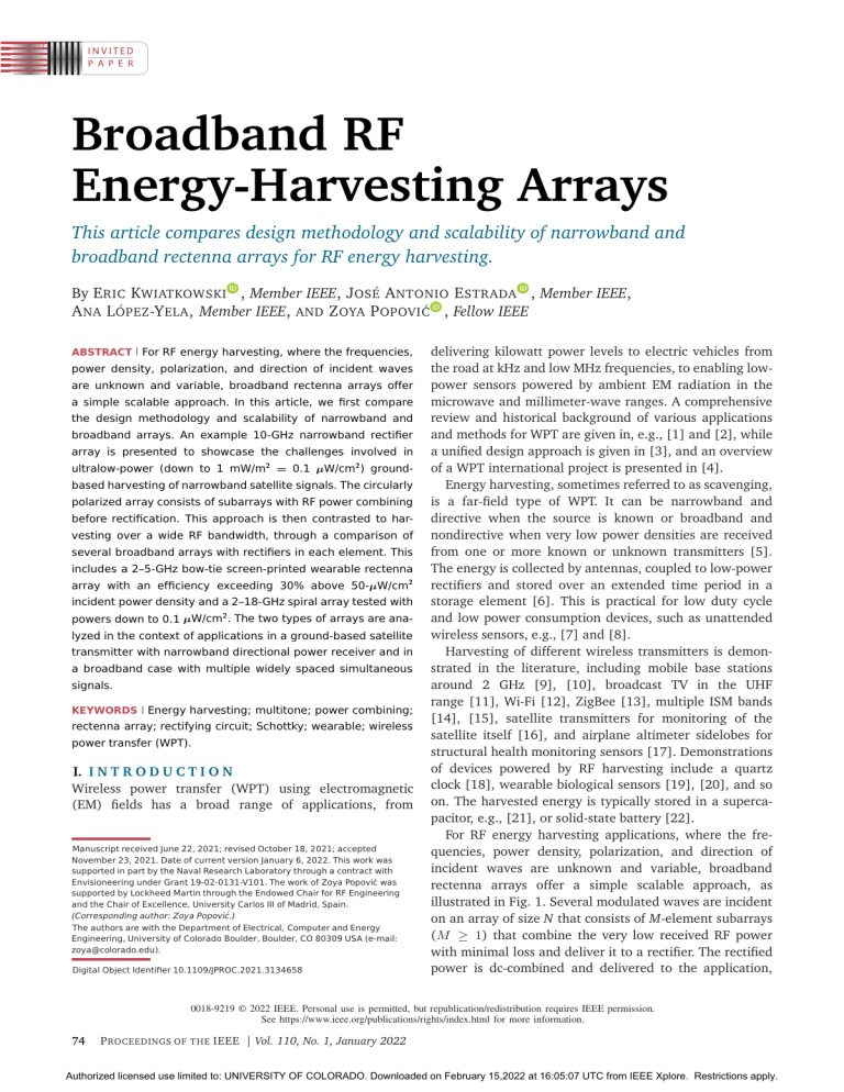 Broadband RF Energy-Harvesting Arrays: Design & Scalability