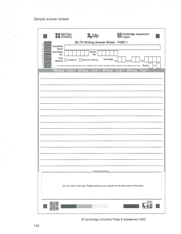 IELTS Writing Task 1 Answer Sheet Sample | Cambridge Assessment