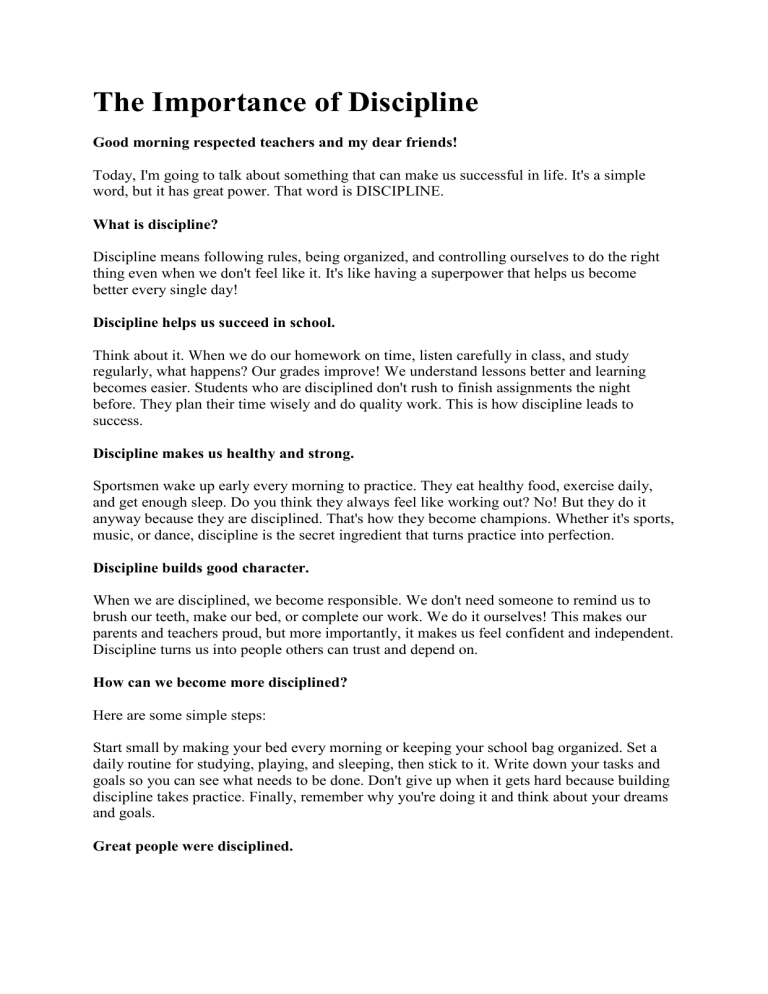 The Importance of Discipline: A Speech for Students