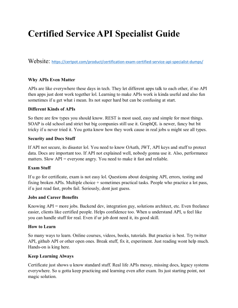 Certified Service API Specialist Preparation Guide Essential Study ...