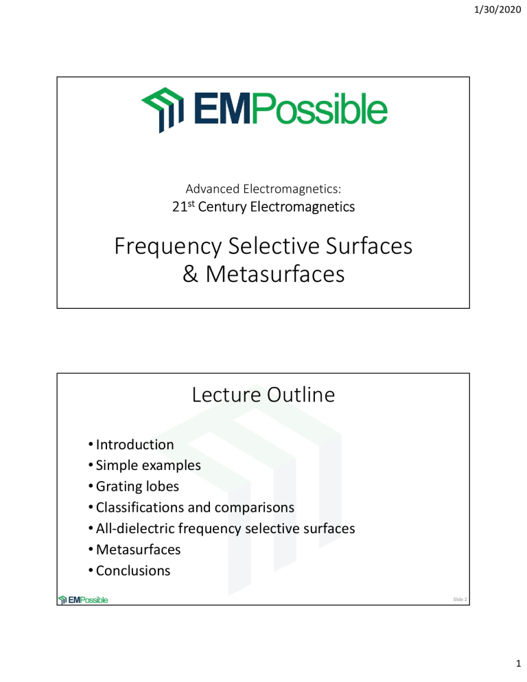 Frequency Selective Surfaces & Metasurfaces: Advanced Electromagnetics