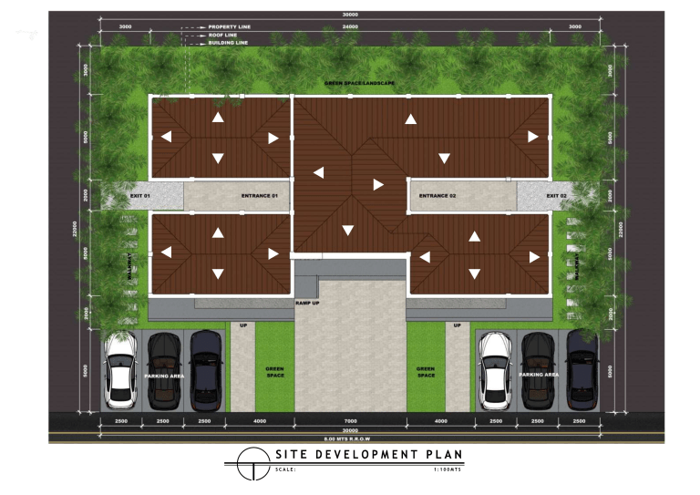 Site Development Plan: Architectural Layout, Parking & Green Space Design