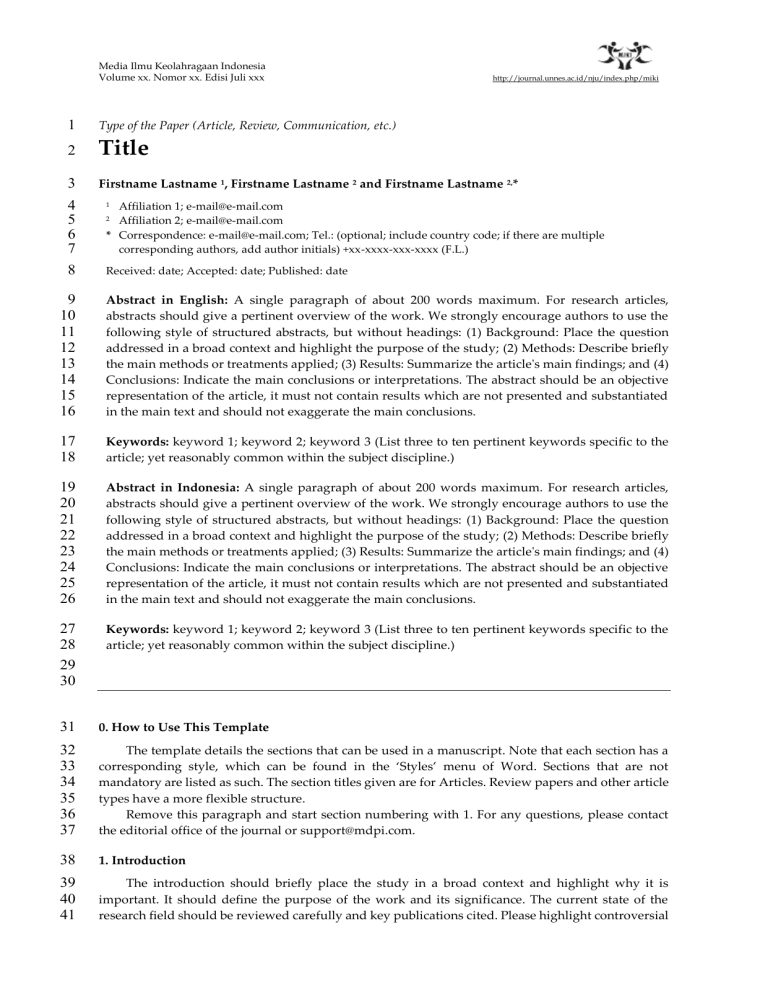 UNNES Sports Science Journal Article Template & Guidelines