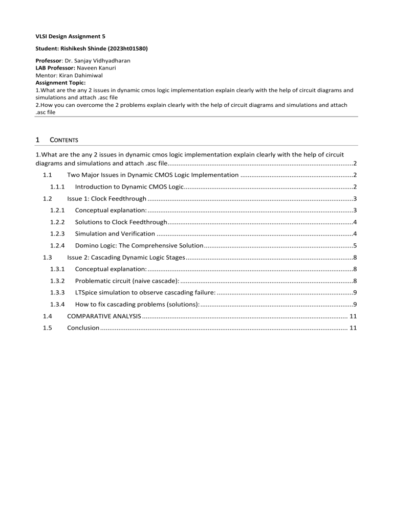VLSI Design: Dynamic CMOS Logic Issues & Solutions (Assignment 5)