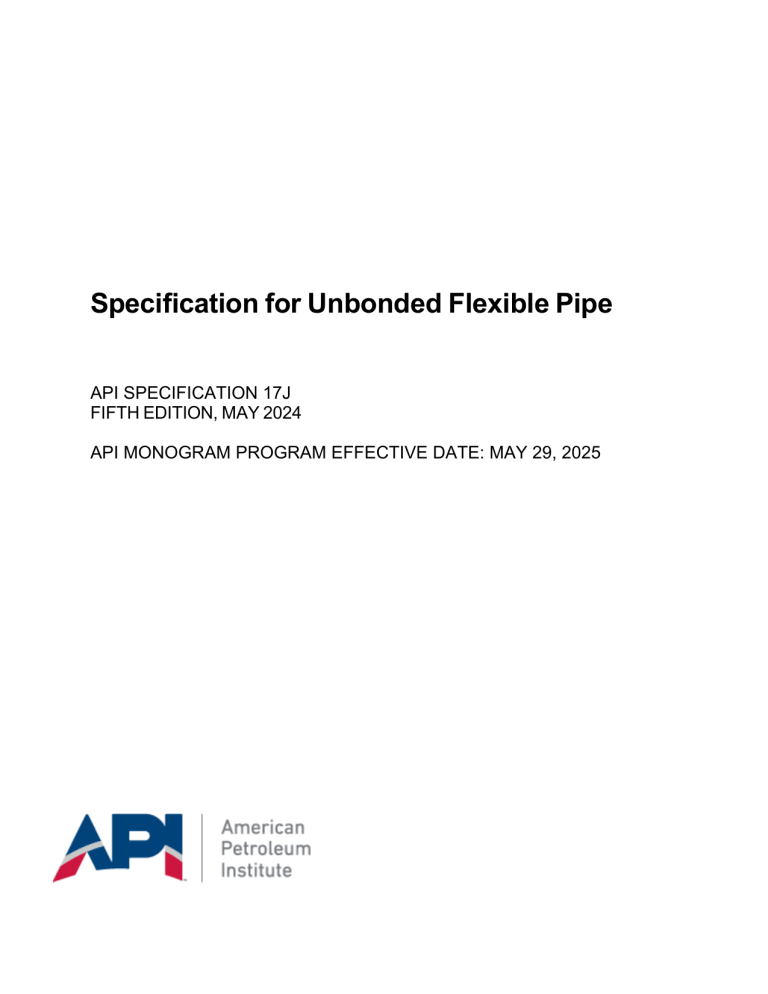 API 17J Specification for Unbonded Flexible Pipe - Fifth Edition 2024