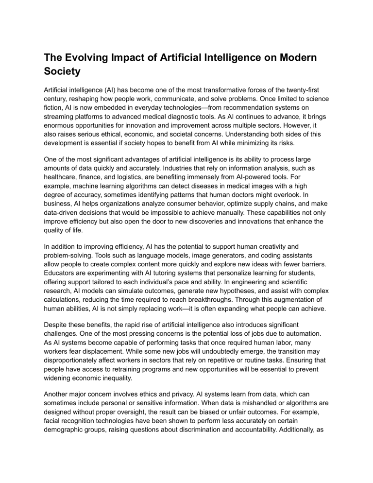 Artificial Intelligence: Impact, Opportunities, and Societal Challenges