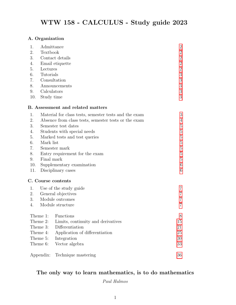 WTW 158 Calculus Study Guide - University of Pretoria