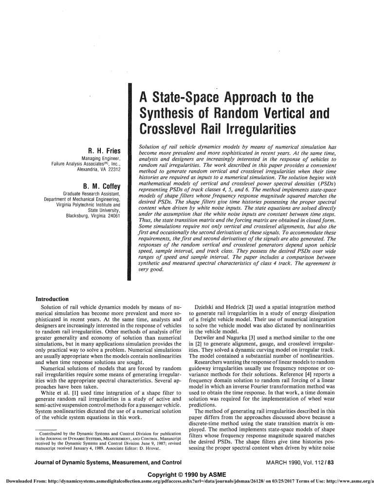 State-Space Approach for Random Rail Irregularities Synthesis