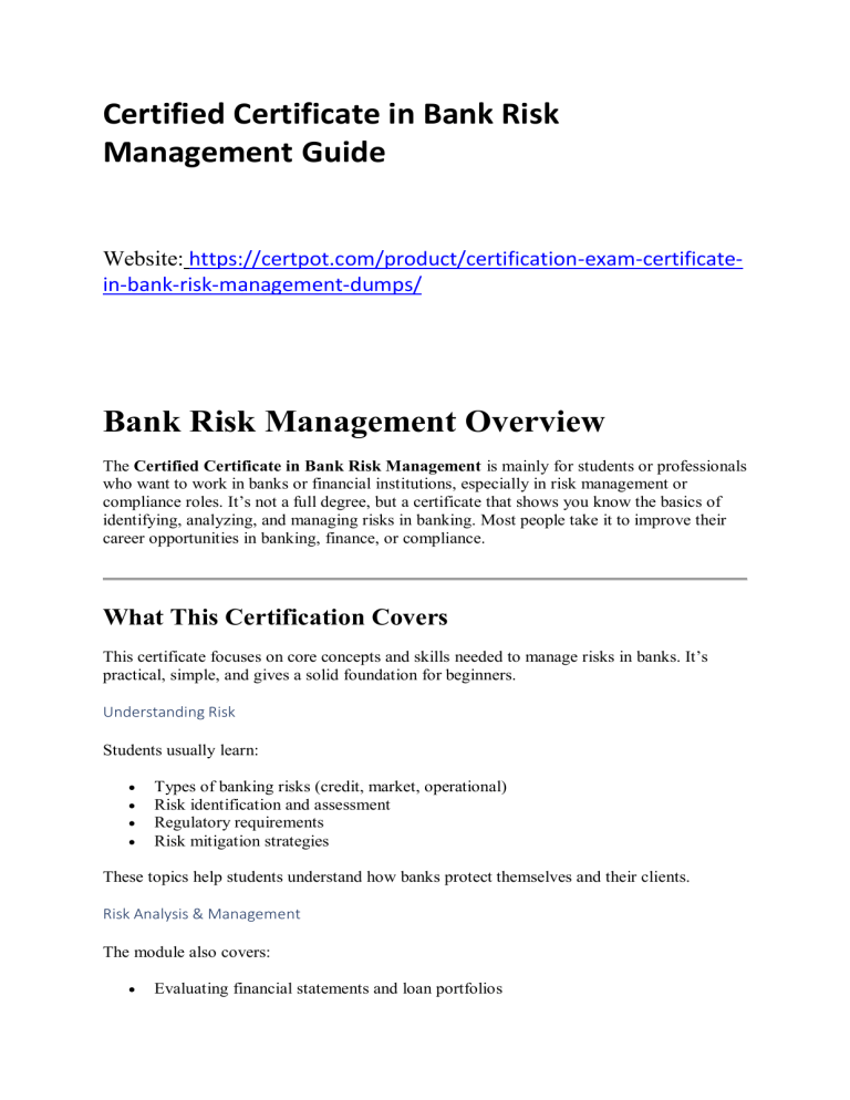 Bank Risk Management Certification Guide