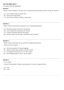 Math Unit 6 Test: Data & Questionnaires