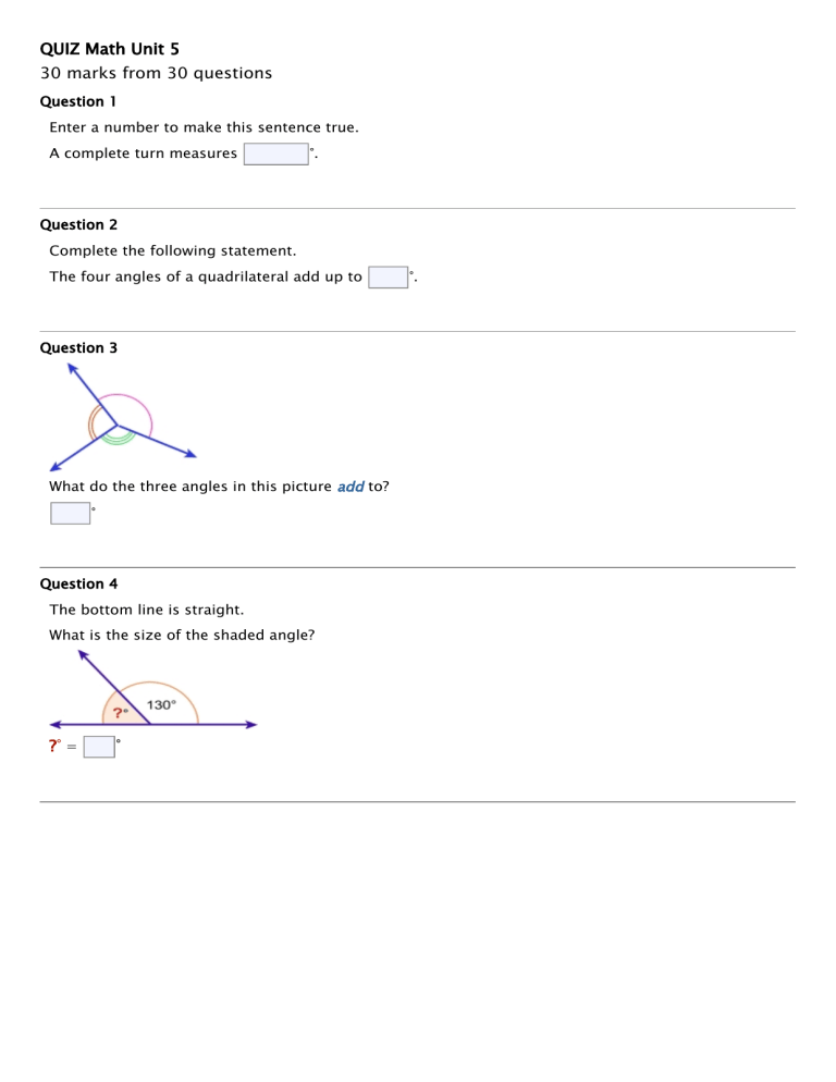 Math Quiz: Angles and Quadrilaterals
