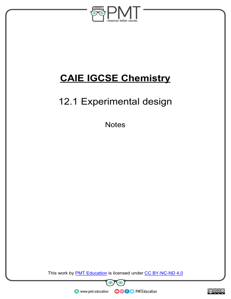 CAIE IGCSE Chemistry: Experimental Design Notes & Apparatus