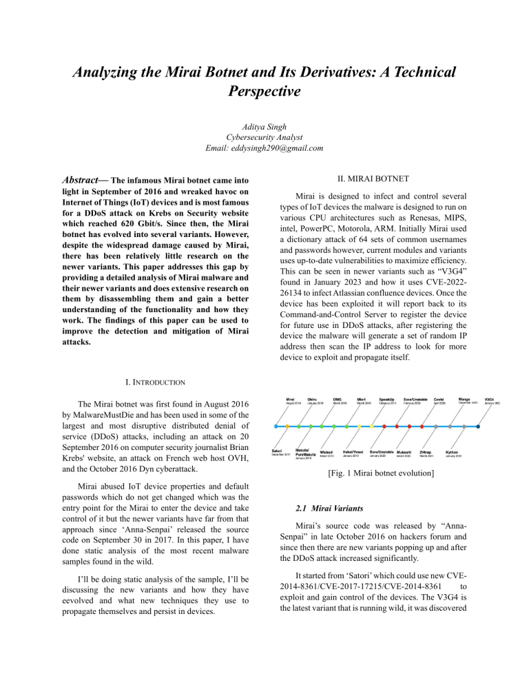 Mirai Botnet Analysis: Technical Perspective & Derivatives