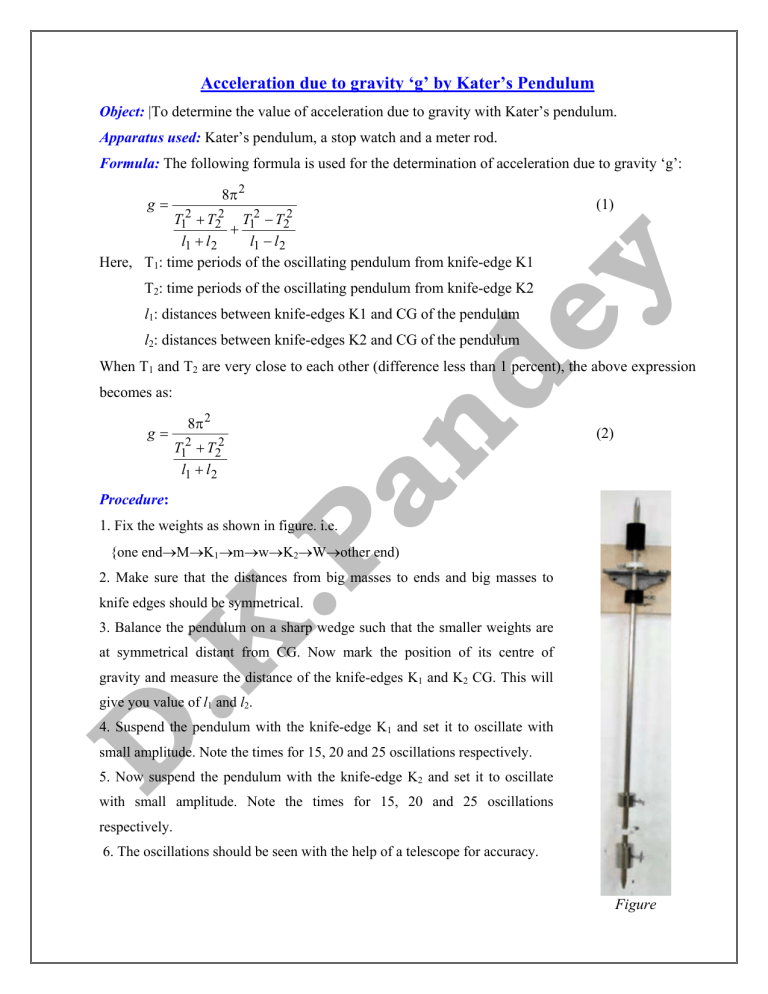 Kater's Pendulum: Determine 'g' - Lab Experiment