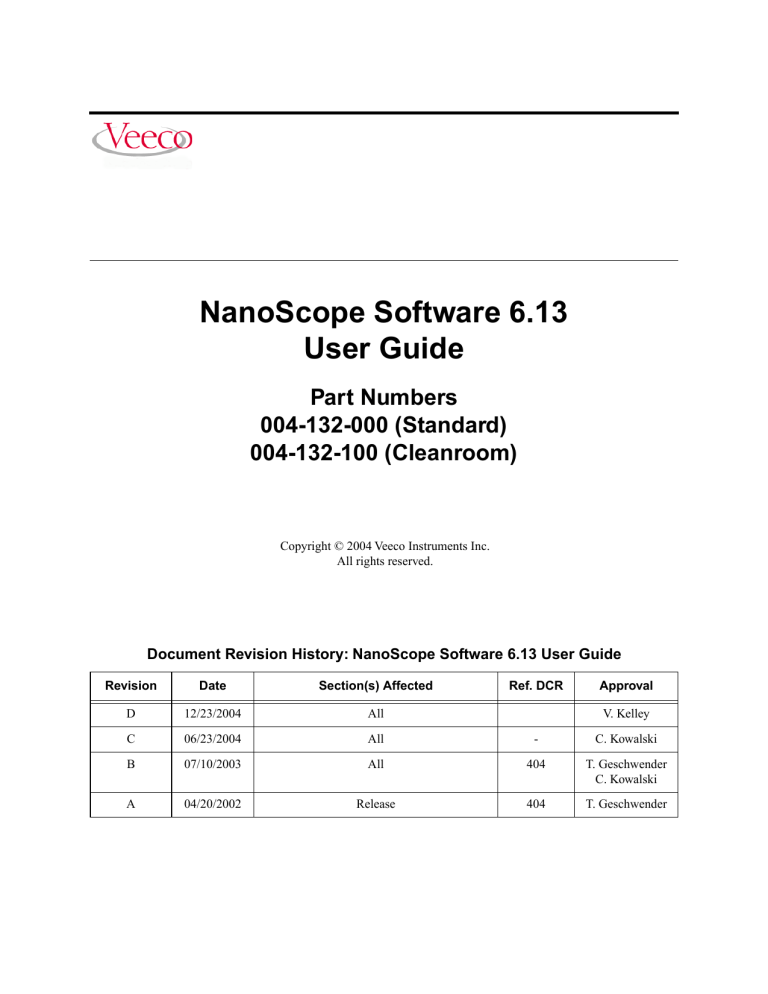 NanoScope Software 6.13 User Guide - AFM & SPM Operation Manual
