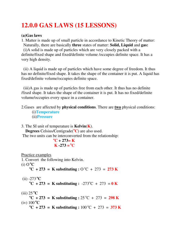 Gas Laws: States of Matter, Temperature, Pressure, Boyle's & Charles's