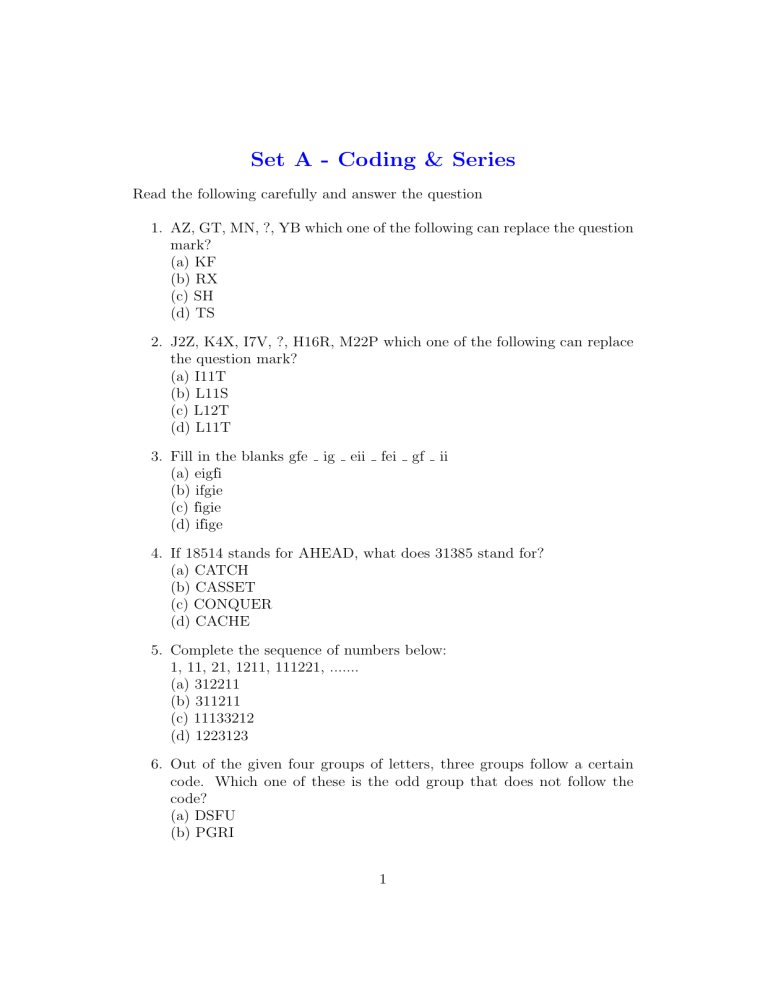 Coding & Series Practice Questions with Answers | Logical Reasoning