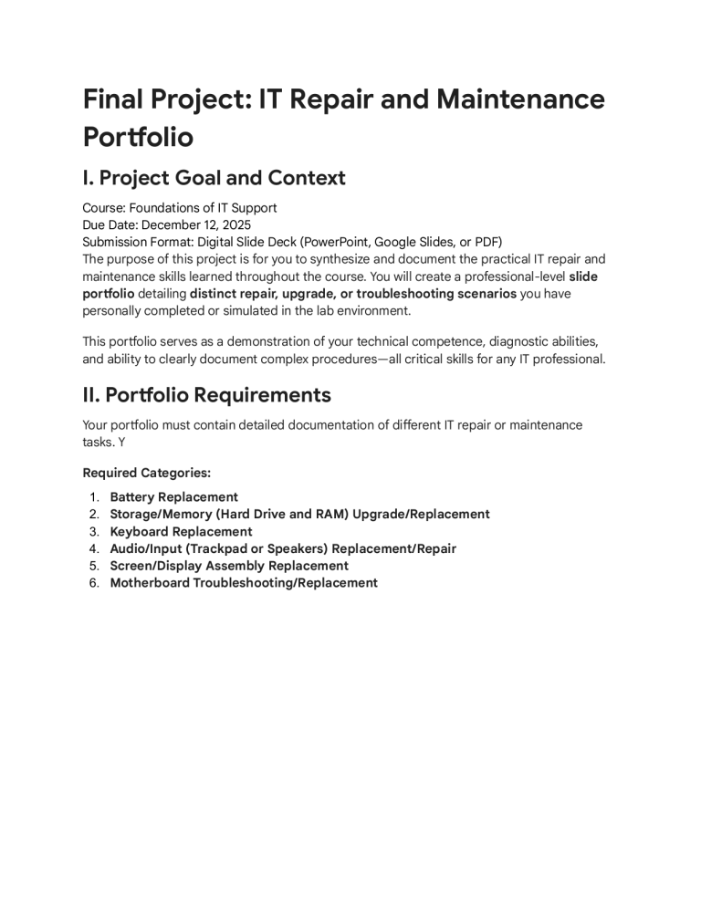IT Repair & Maintenance Portfolio Project Guidelines
