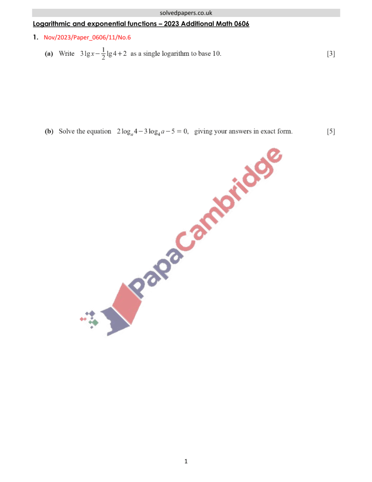 Logarithmic & Exponential Functions - 2023 Additional Math 0606