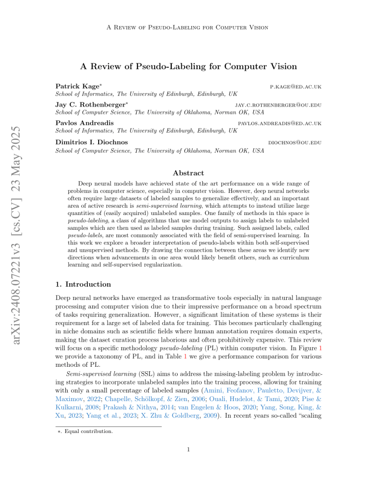 Pseudo-Labeling in Computer Vision: A Review