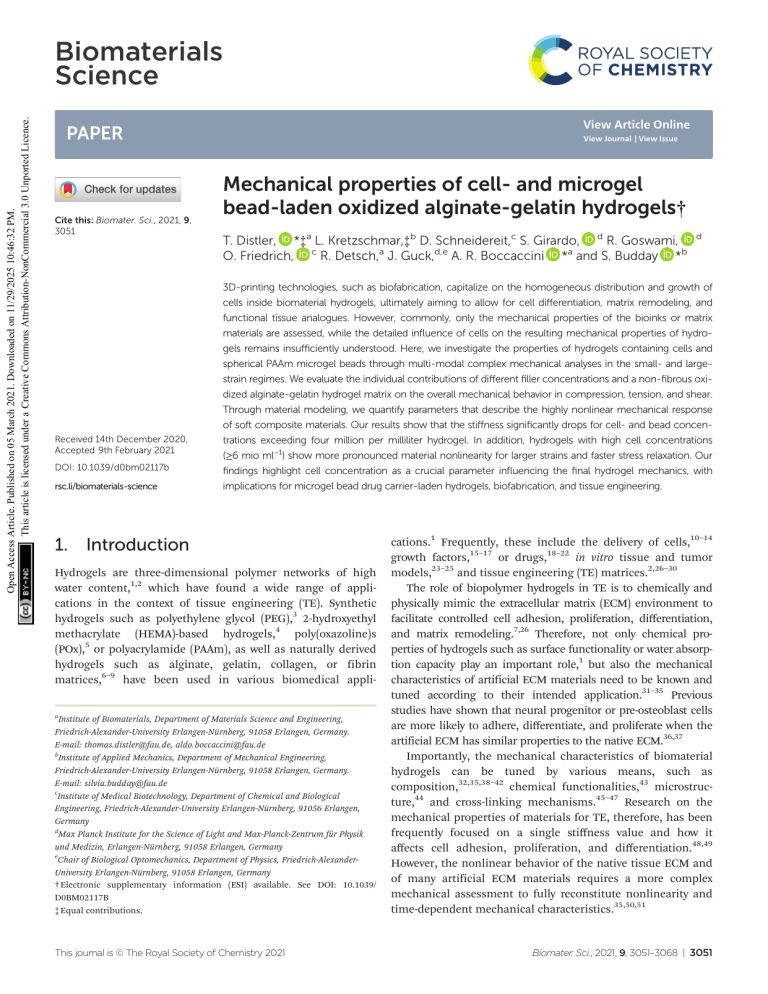Cell-Microgel Hydrogel Mechanics: Oxidized Alginate-Gelatin