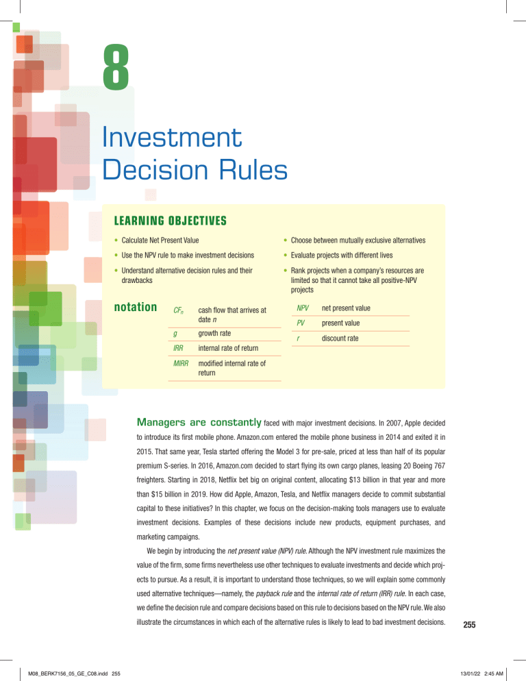 Investment Decision Rules: NPV, IRR, Payback | Finance Textbook Chapter