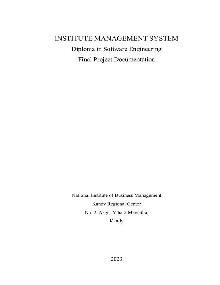 Institute Management System: Diploma in Software Engineering Project