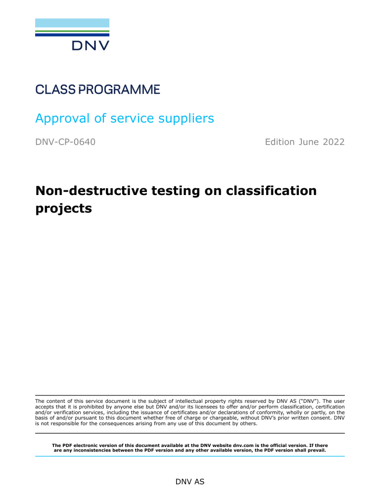 DNV Class Programme: NDT Service Supplier Approval
