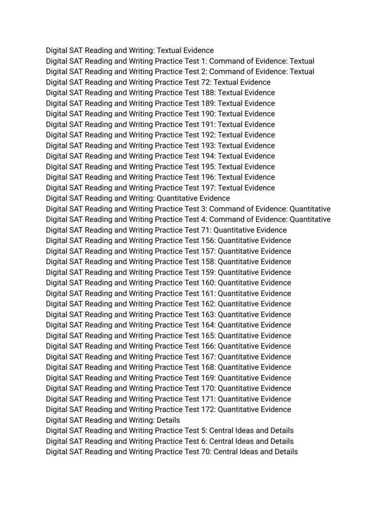 Digital SAT Reading & Writing Practice Tests: Textual, Quantitative ...