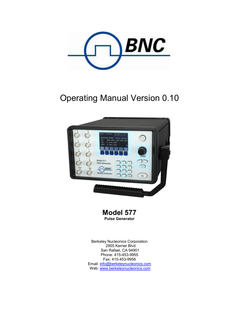Model 577 Pulse Generator Operating Manual | Berkeley Nucleonics
