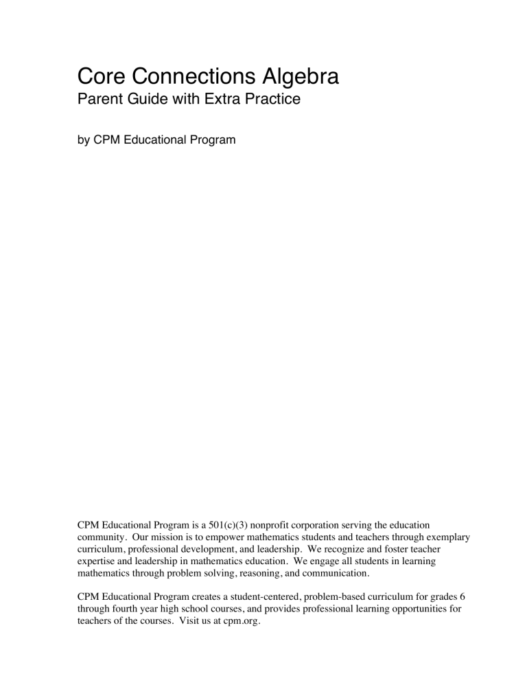 Core Connections Algebra Parent Guide with Extra Practice