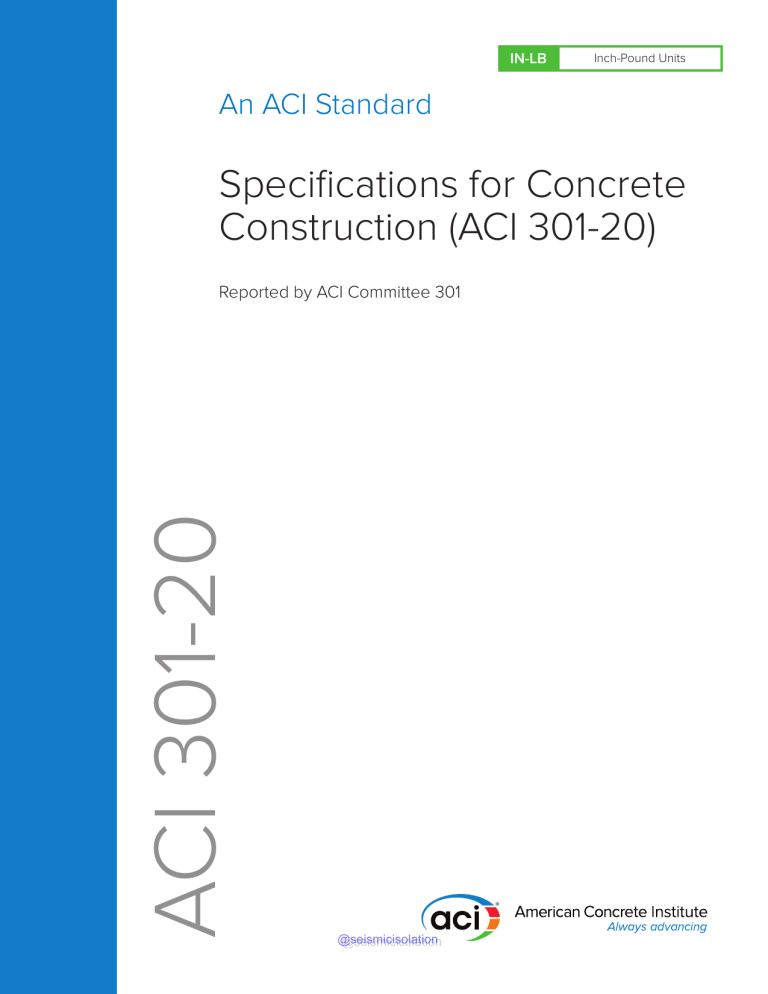 ACI 301-20: Specifications for Concrete Construction (Inch-Pound Units)
