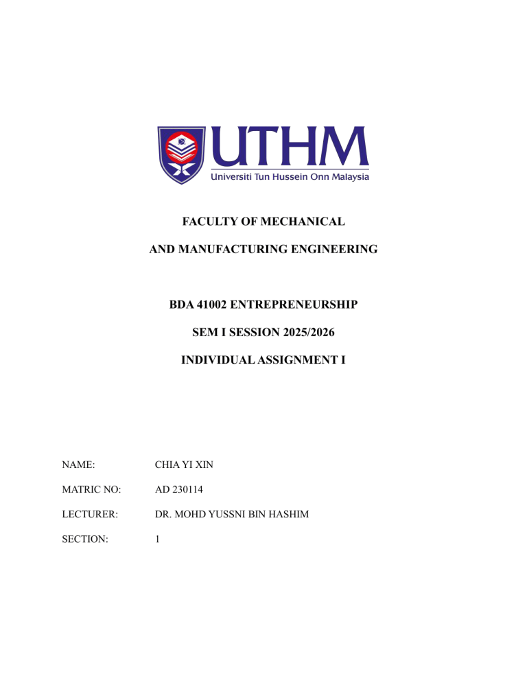 Malaysia Airlines Entrepreneurship Assignment