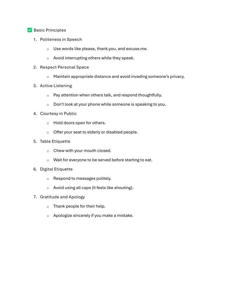 Basic Principles of Etiquette: Social, Digital, and Table Manners Guide