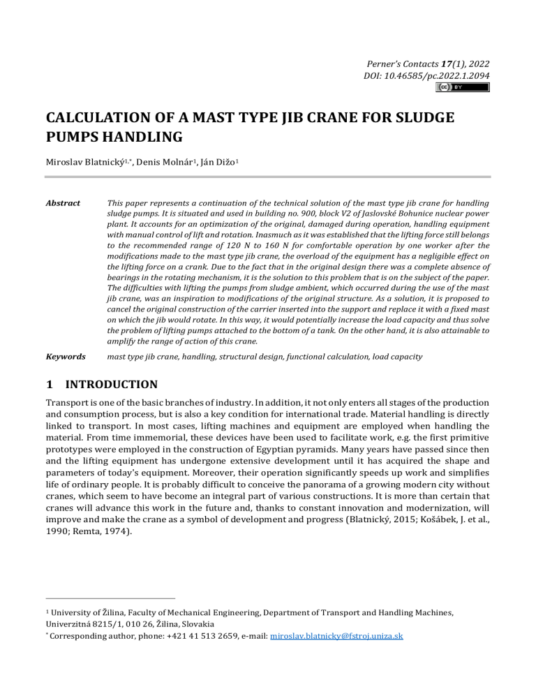 Mast Type Jib Crane Calculation for Sludge Pumps Handling