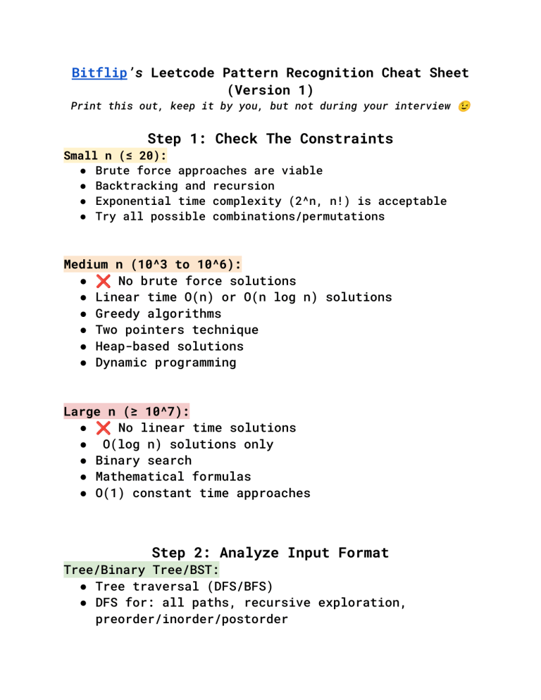 Bitflip's Leetcode Pattern Recognition Cheat Sheet | Interview Prep