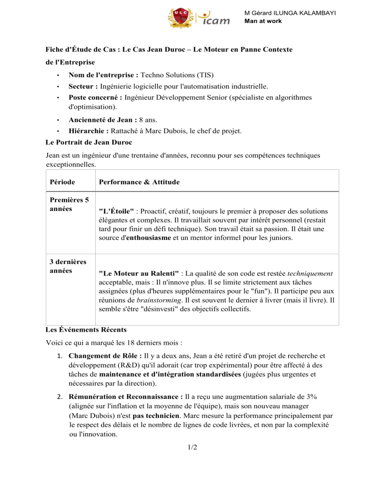 Étude de cas Jean Duroc : Motivation et Management