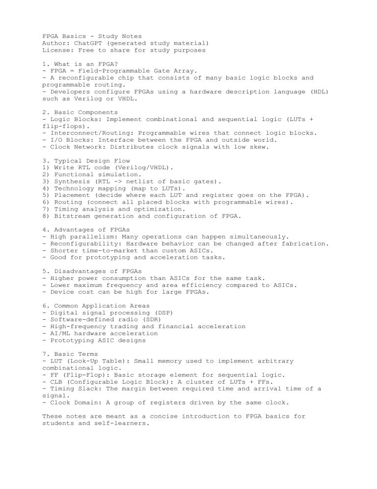 FPGA Basics: Study Notes on Field-Programmable Gate Arrays