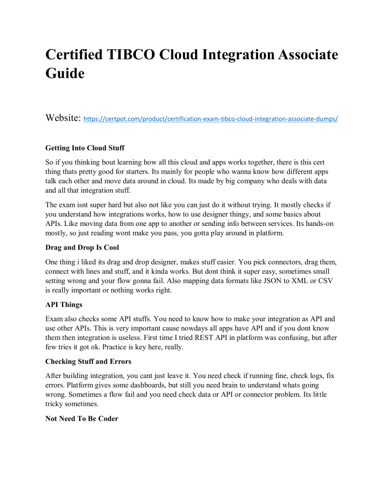 TIBCO Cloud Integration Associate Exam Guide