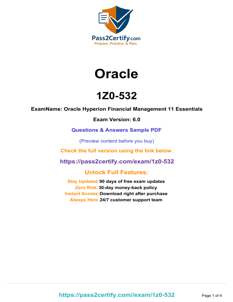 Oracle 1Z0-532 Exam Questions & Answers Sample PDF