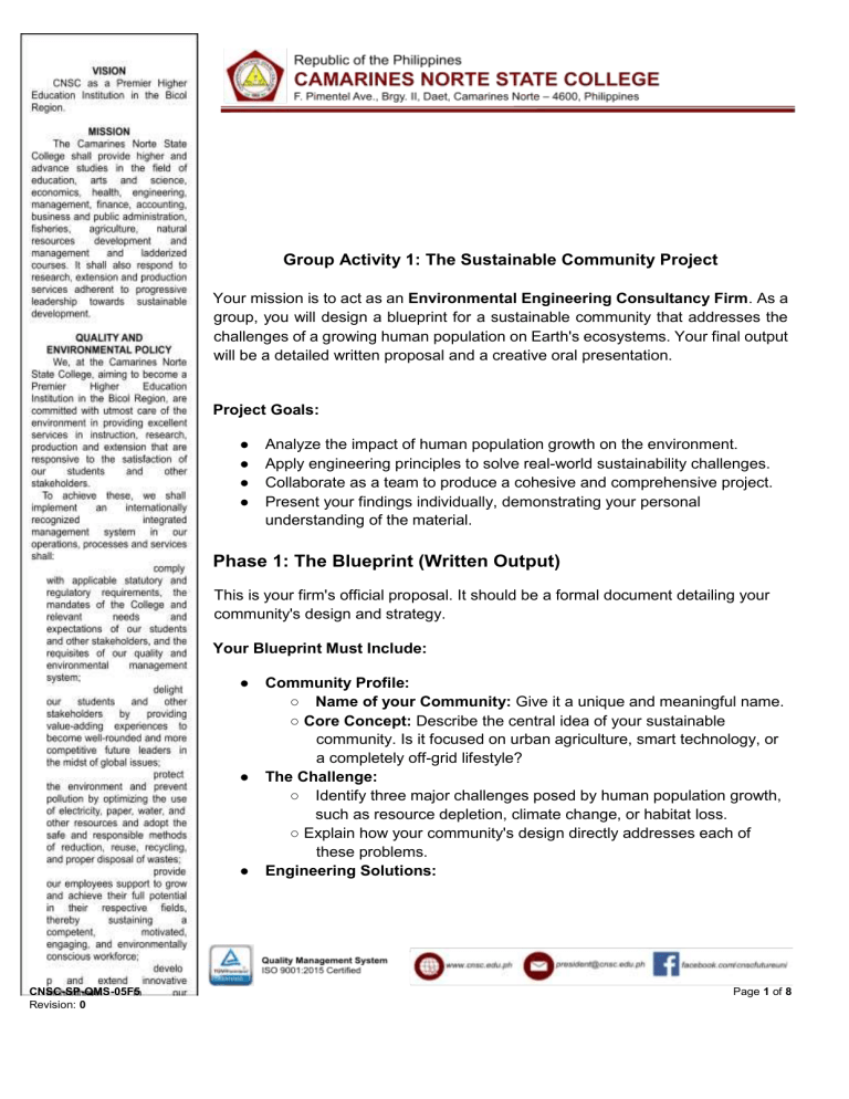 Sustainable Community Project: Environmental Engineering Blueprint