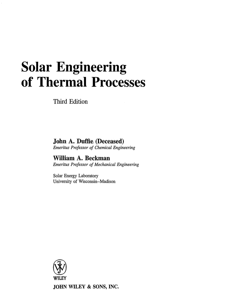 Solar Engineering of Thermal Processes Textbook