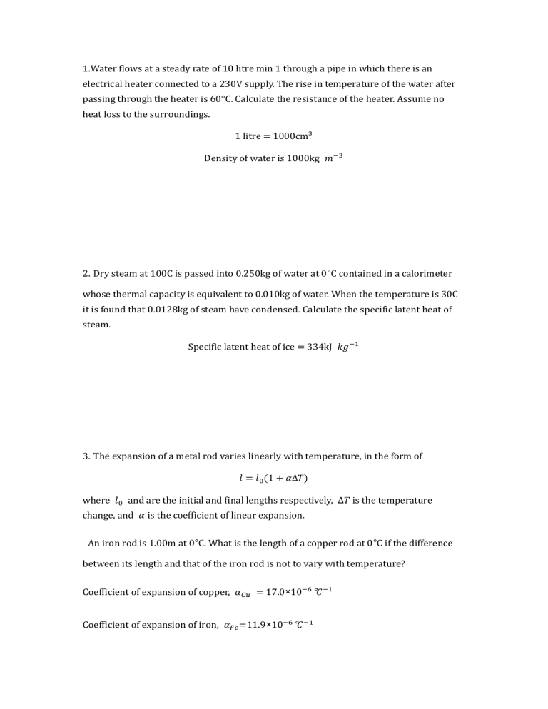 Physics Exam Questions: Heat, Thermodynamics, Expansion