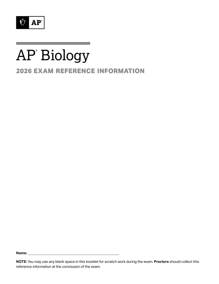 AP Biology Exam Reference Sheet: Equations & Formulas