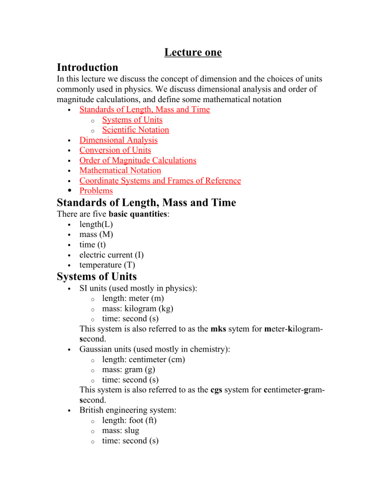 Physics Lecture: Dimensions, Units, and Analysis